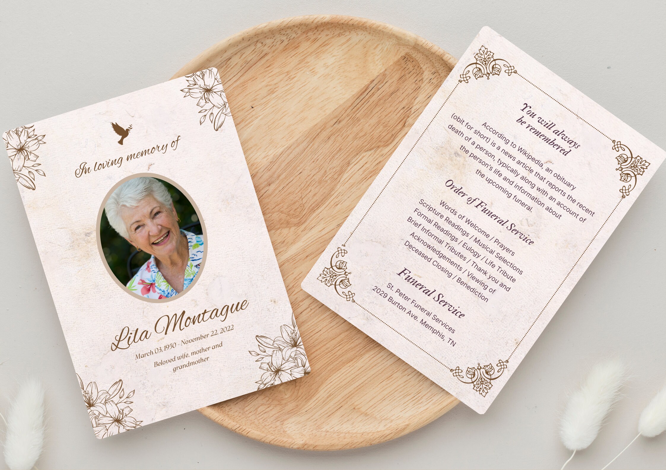 Pink Funeral Program Template Editable Pink Funeral Memorial Printable ...