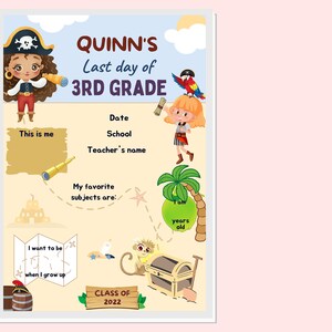 Editable First or Last Day of School 3rd Grade Boy or Girl Cute ...