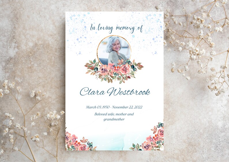 Editable Funeral Program Template, Floral Memorial Program, Memorial ...