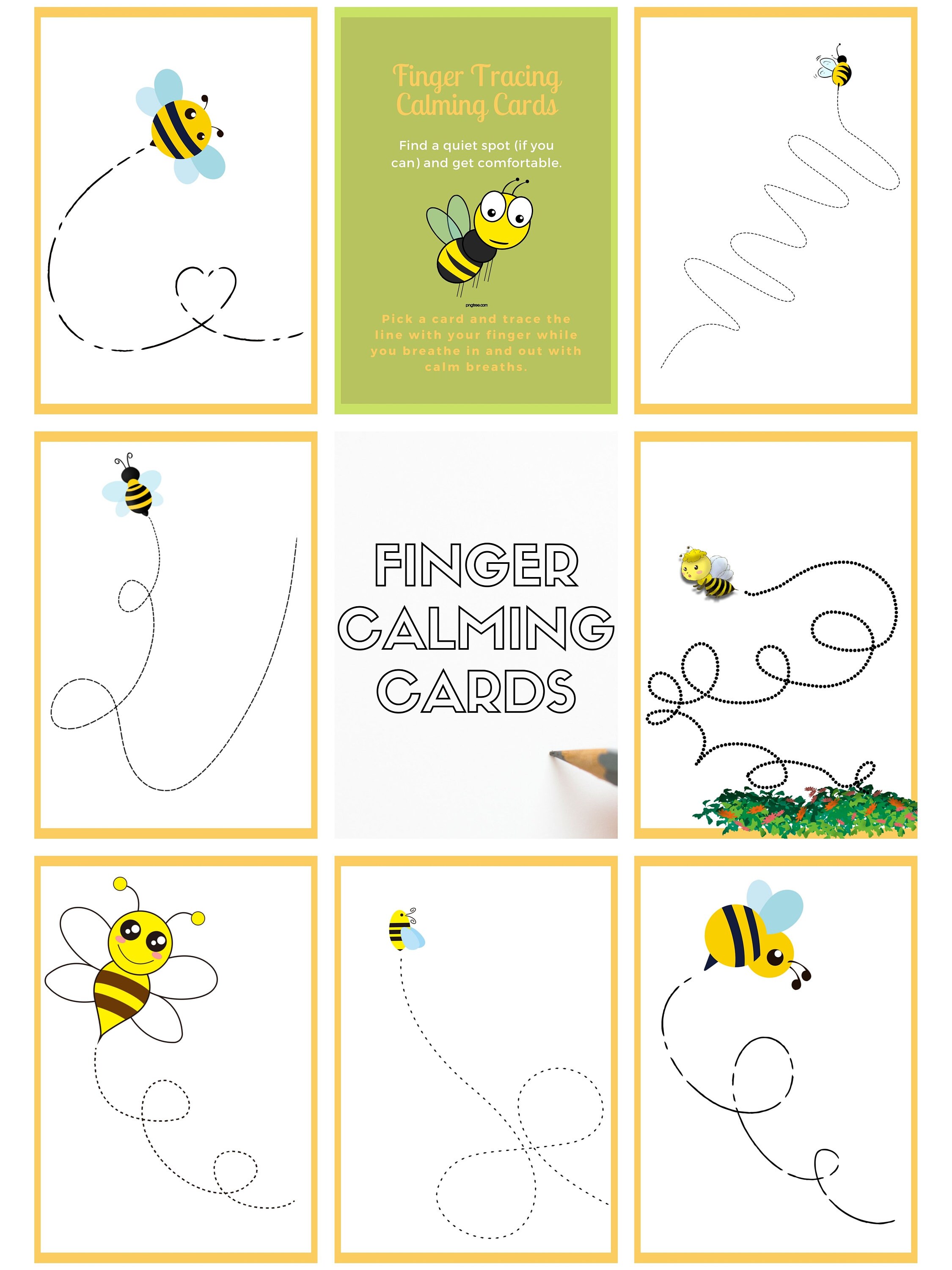 Finger BEE Tracing Calming Cards, Printable Mindfulness Flash Cards ...
