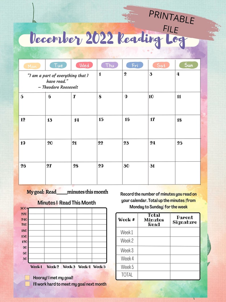 Kids Reading Log Printable Printable Reading Log for Kids - Etsy