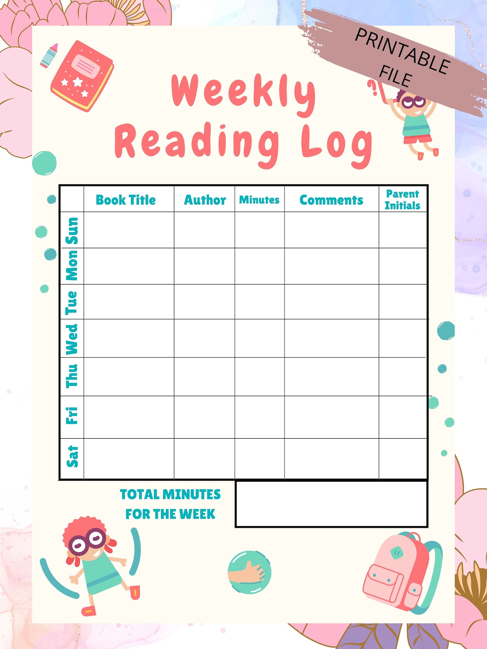 Kids Reading Log Printable, Printable Reading Log for Kids, Reading Log ...