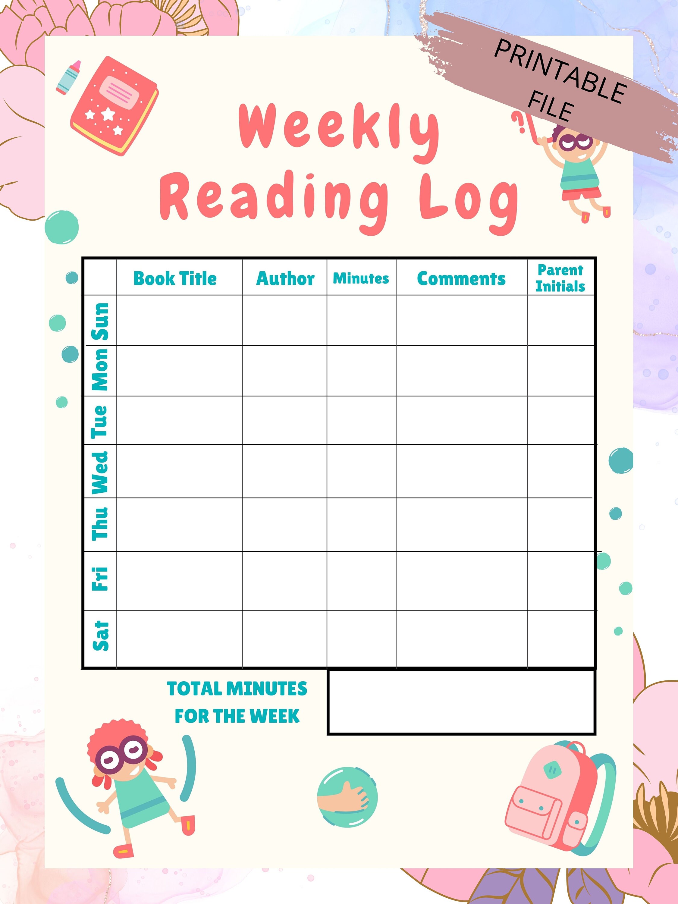 Kids Reading Log Printable, Printable Reading Log for Kids, Reading Log ...
