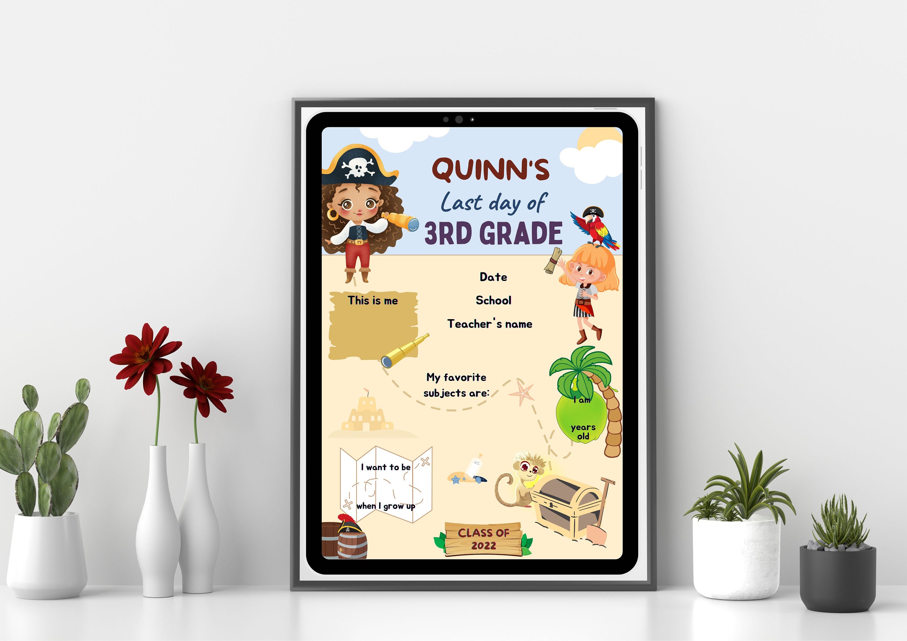 Editable First or Last Day of School 3rd Grade Boy or Girl Cute ...