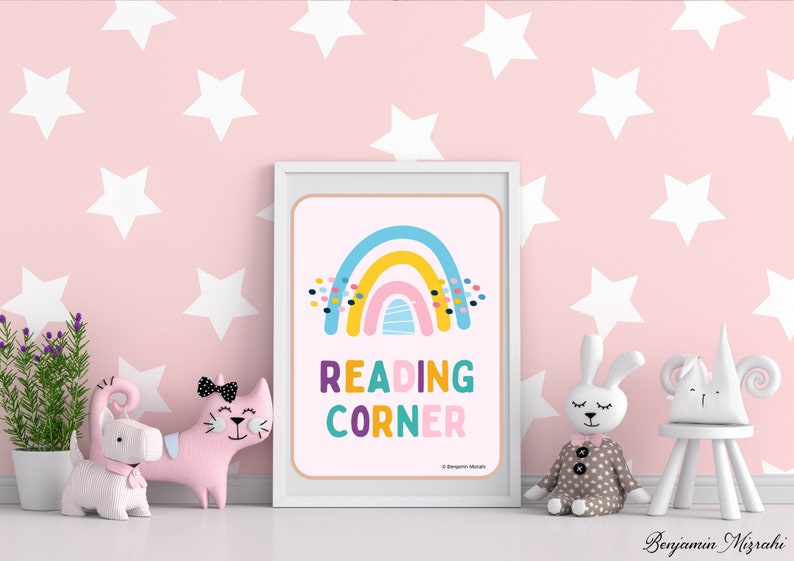 Reading Corner Sign Reading Nook Print Boho Rainbow - Etsy