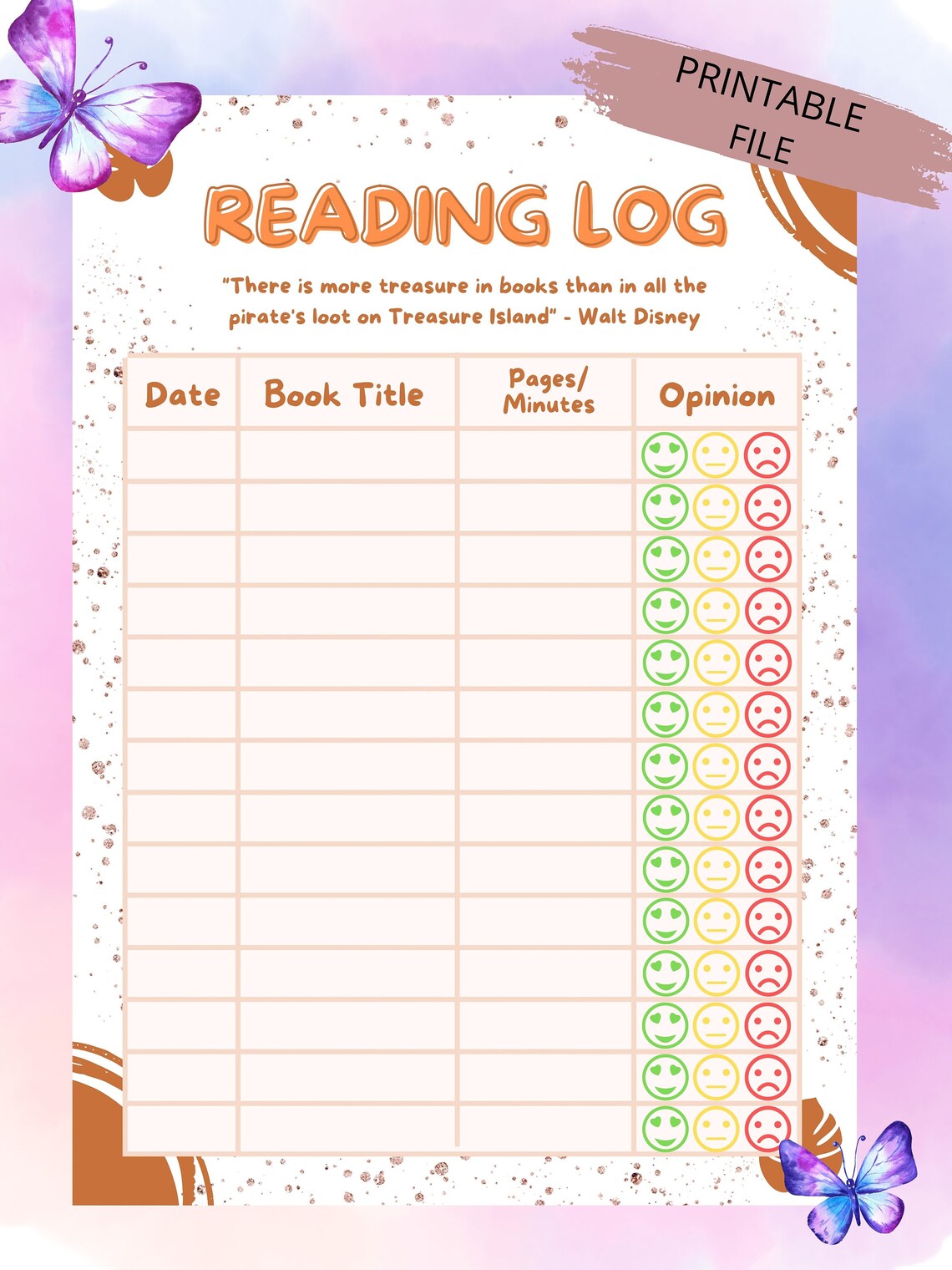 Kids Reading Log Printable Printable Reading Log for Kids - Etsy