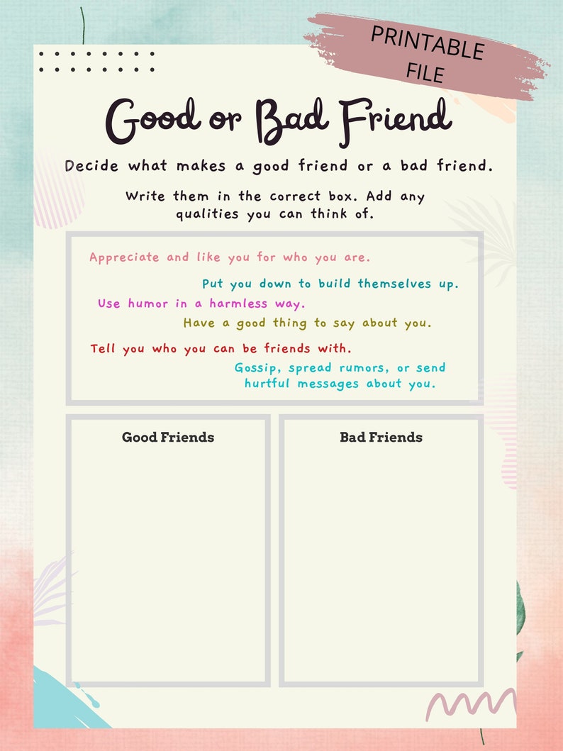 Good Vs Bad Friends Poster PRINTABLE Emotional Learning - Etsy