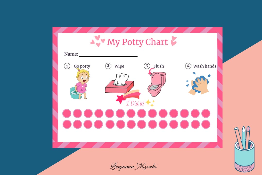 Pink Heart Tone Potty Training Chart for Kids Step by Step Toilet ...