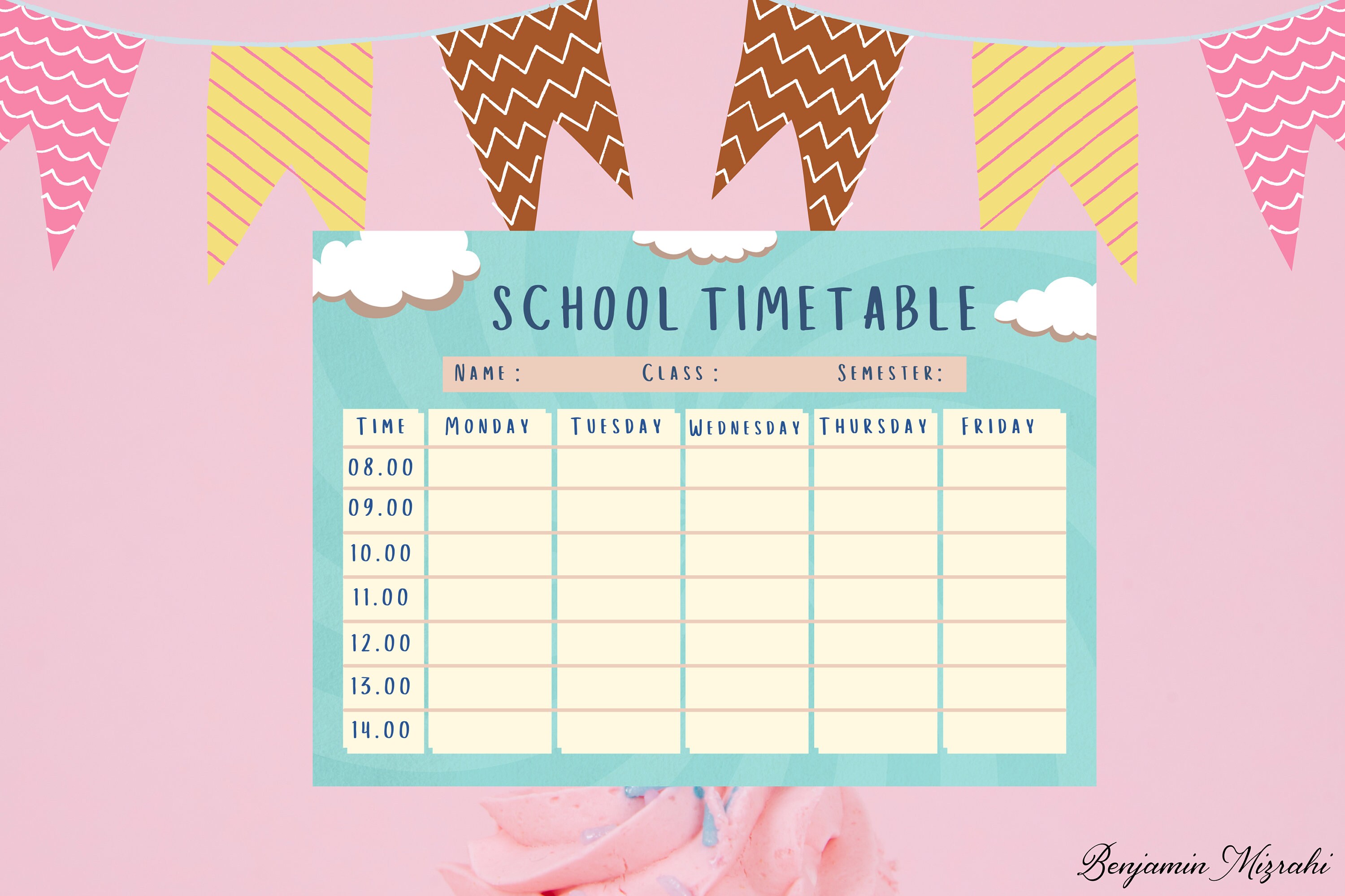 Editable School Timetable for Kids Cloud Theme Printable School ...