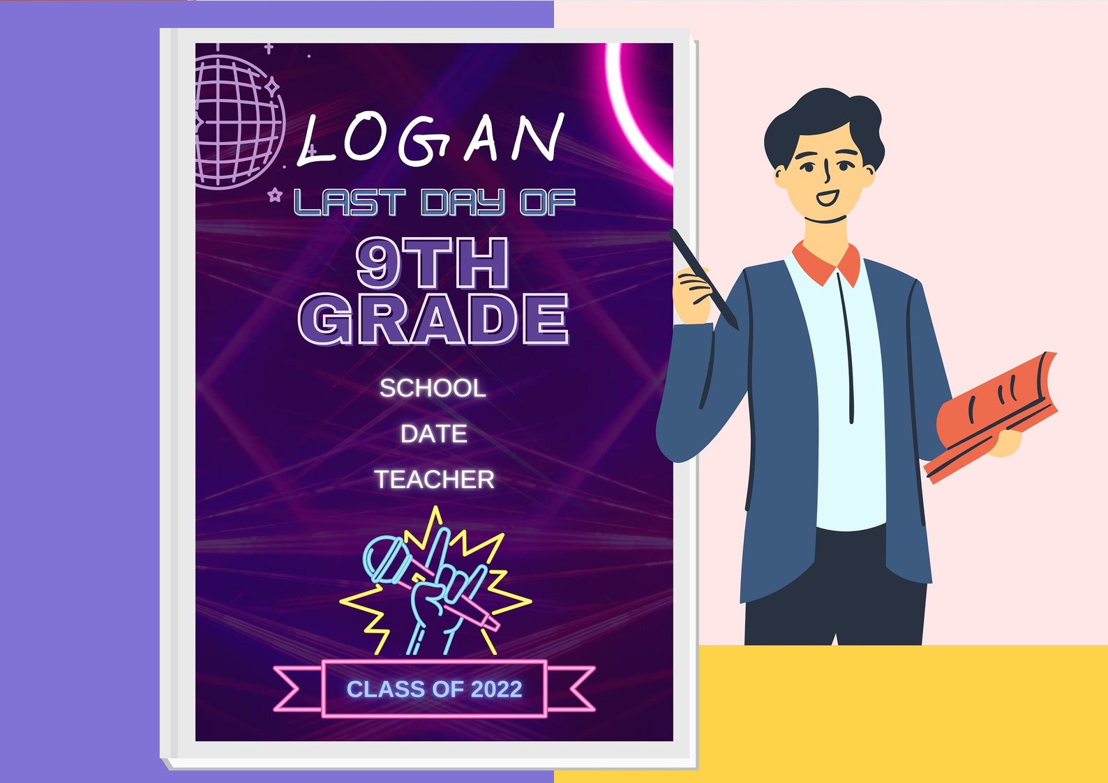 Editable First or Last Day of School 9th Grade Boy or Girl Cute ...