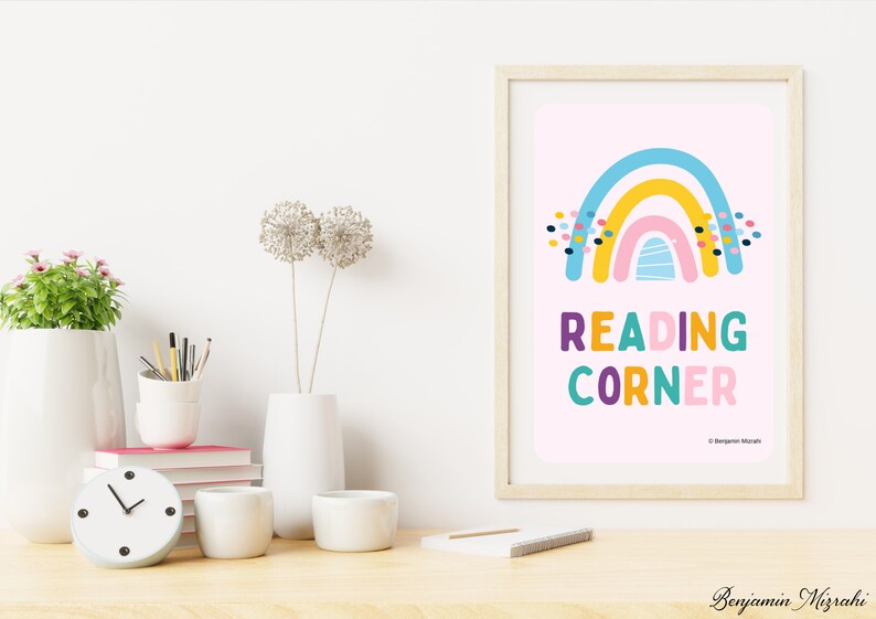 Reading Corner Sign, Reading Nook Print, Boho Rainbow Classroom Decor ...