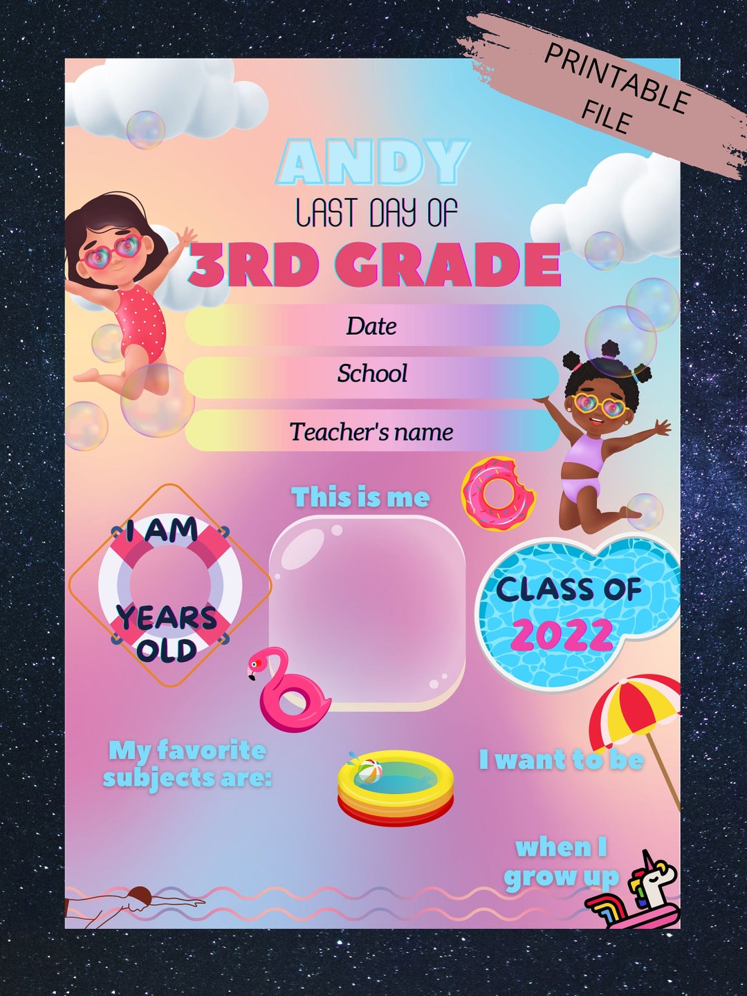 Editable First or Last Day of School Any Grade Sign for Boy or Girl ...