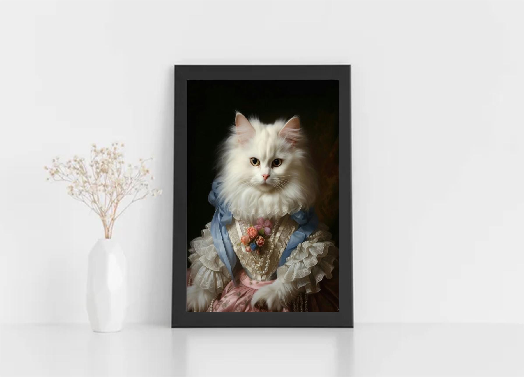 White Medieval Cat Rococo Style 3 Art Print Wall Decor Poster - Etsy
