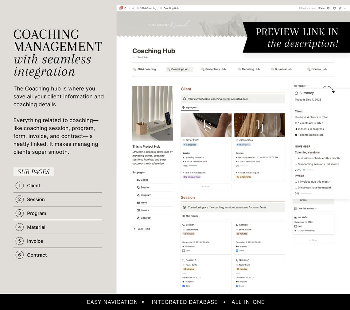 Notion Template Coaching Dashboard Coaching Business Tool - Etsy.de