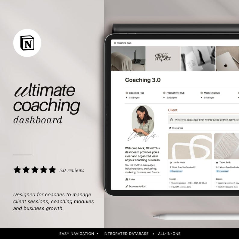 Notion Template Coaching Dashboard, Coaching Business Tool, Coaching Planer, Klient Tracker ...
