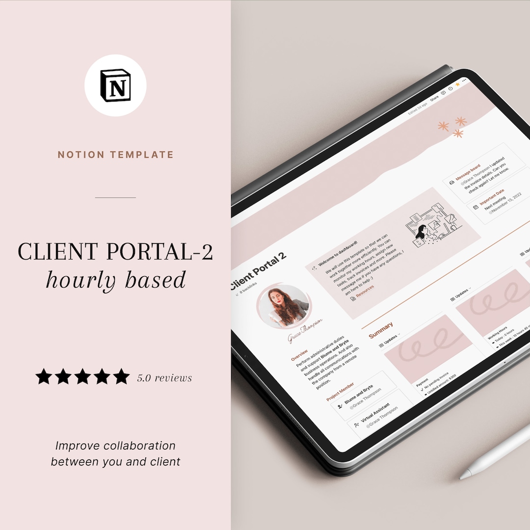 Notion Template Client Portal 2, Time Tracker for Freelancer, Virtual Assistant, Project ...