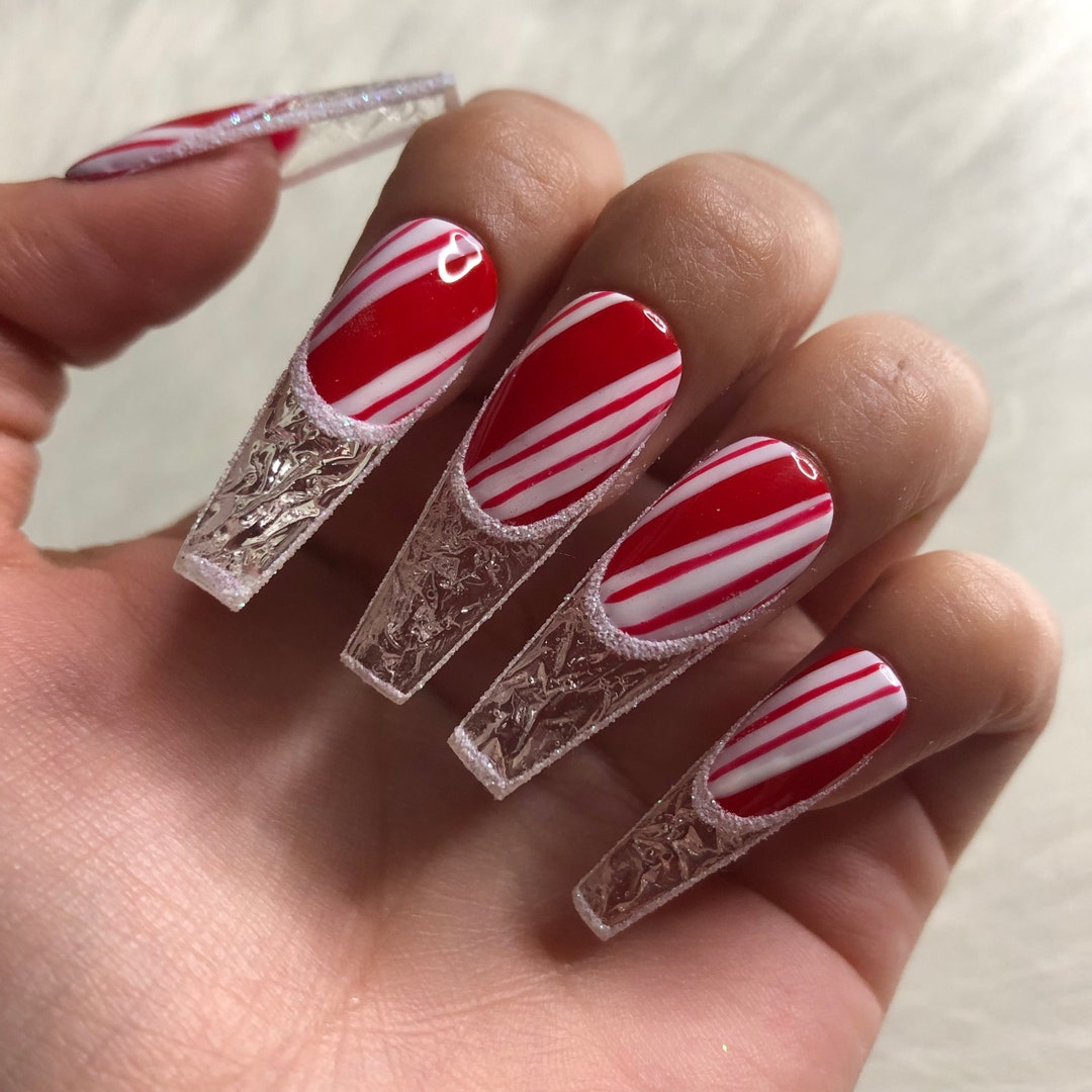 Candy Cane Ice Nails Ice Nails Christmas Nails Winter Nails Candy Cane ...