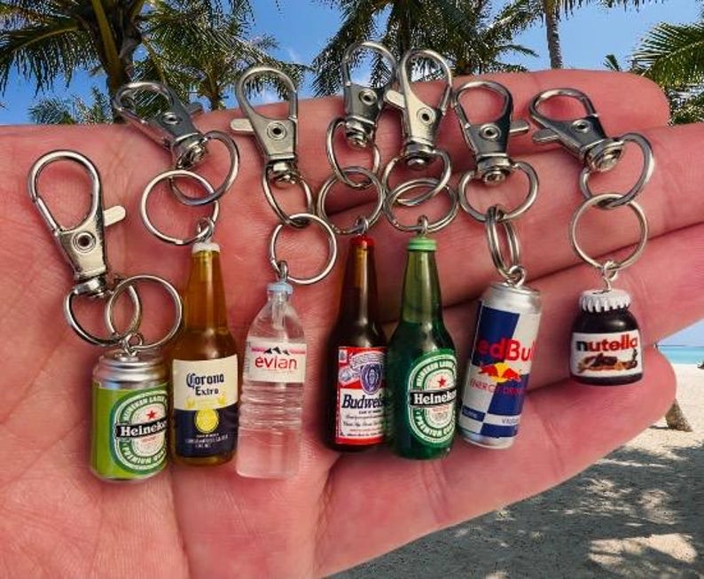 Mini Brands Keychain Set • Miniature Beer & Soda Bottle Charms • Cute ...