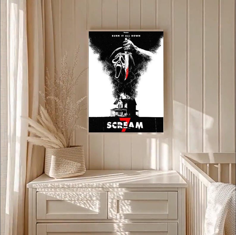 Scream 7 Poster Ghostface Horror Wall Art Slasher Movie Print Black and ...
