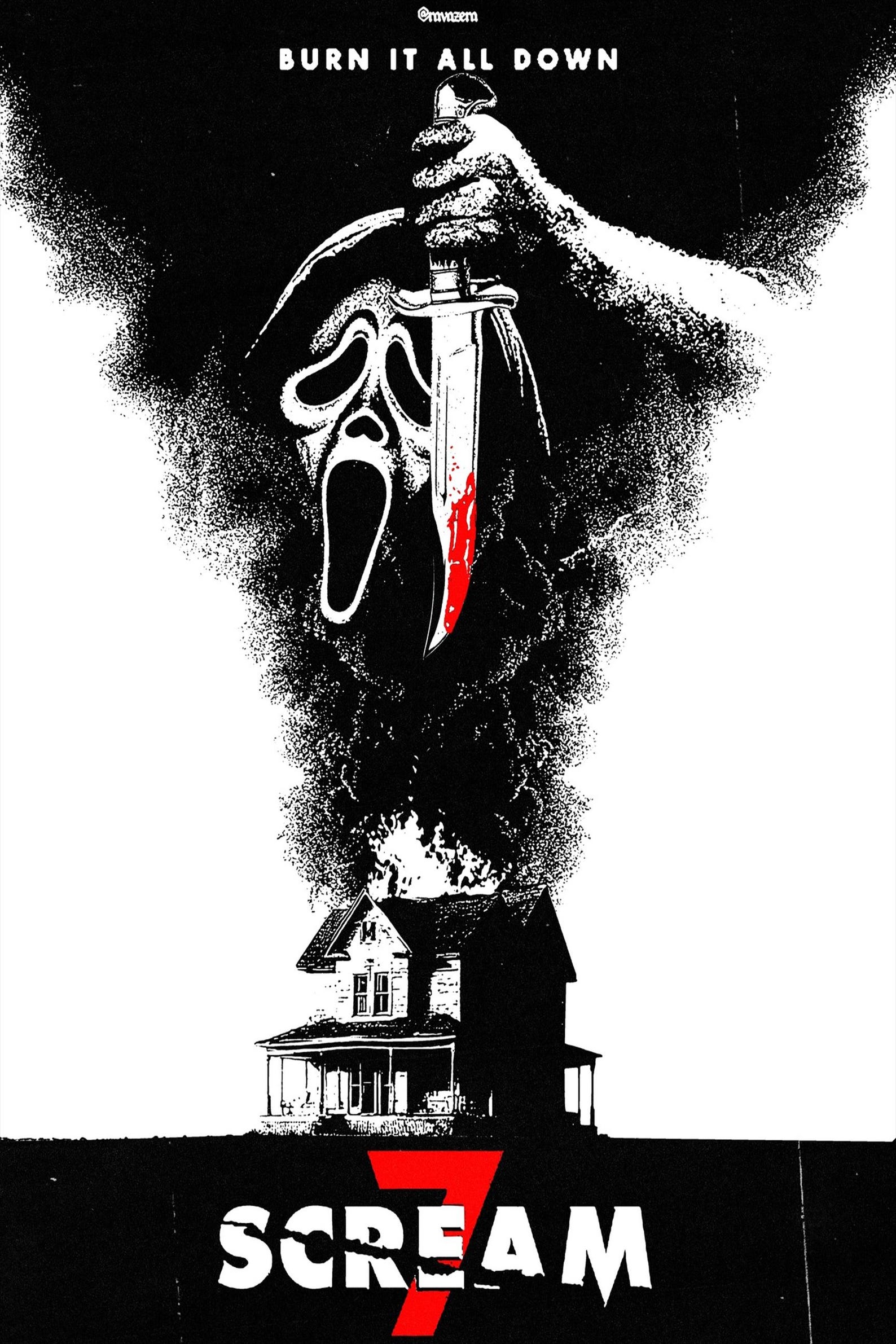 Scream 7 Poster Ghostface Horror Wall Art Slasher Movie Print Black and ...