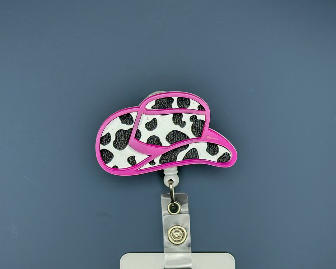 Cowgirl Hat Badge Reel, Rodeo Hat Retractable ID Badge Reel, Cow Print ...