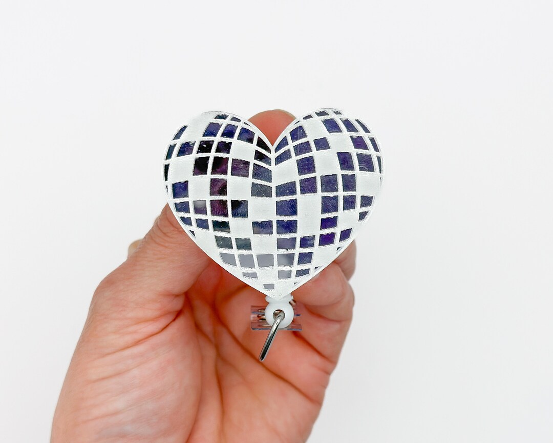 Heart Mirrored Disco Ball Badge Reel, Mirror Retractable ID Badge Reel ...