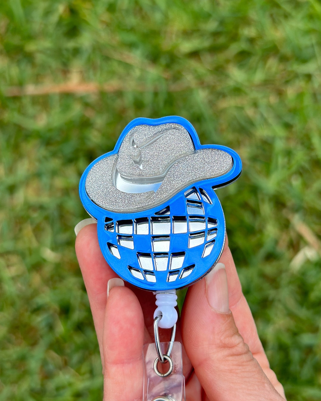 Country Music Badge Reel Mirrored Disco Ball Cowboy Hat Badge Reel ...