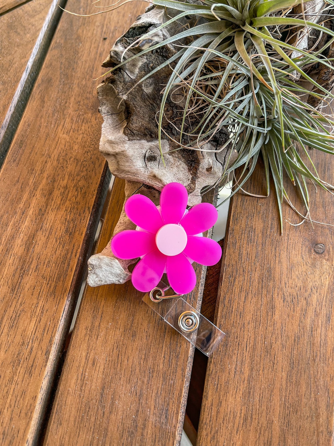 Coquette Hot Pink Flower Badge Reel: Retractable ID Holder - Etsy