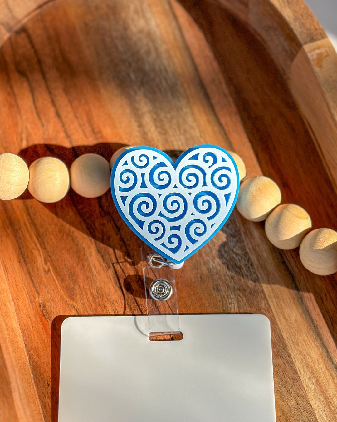 Heart Ocean Waves Badge Reel Two Tones Blue Retractable ID Badge Reel ...