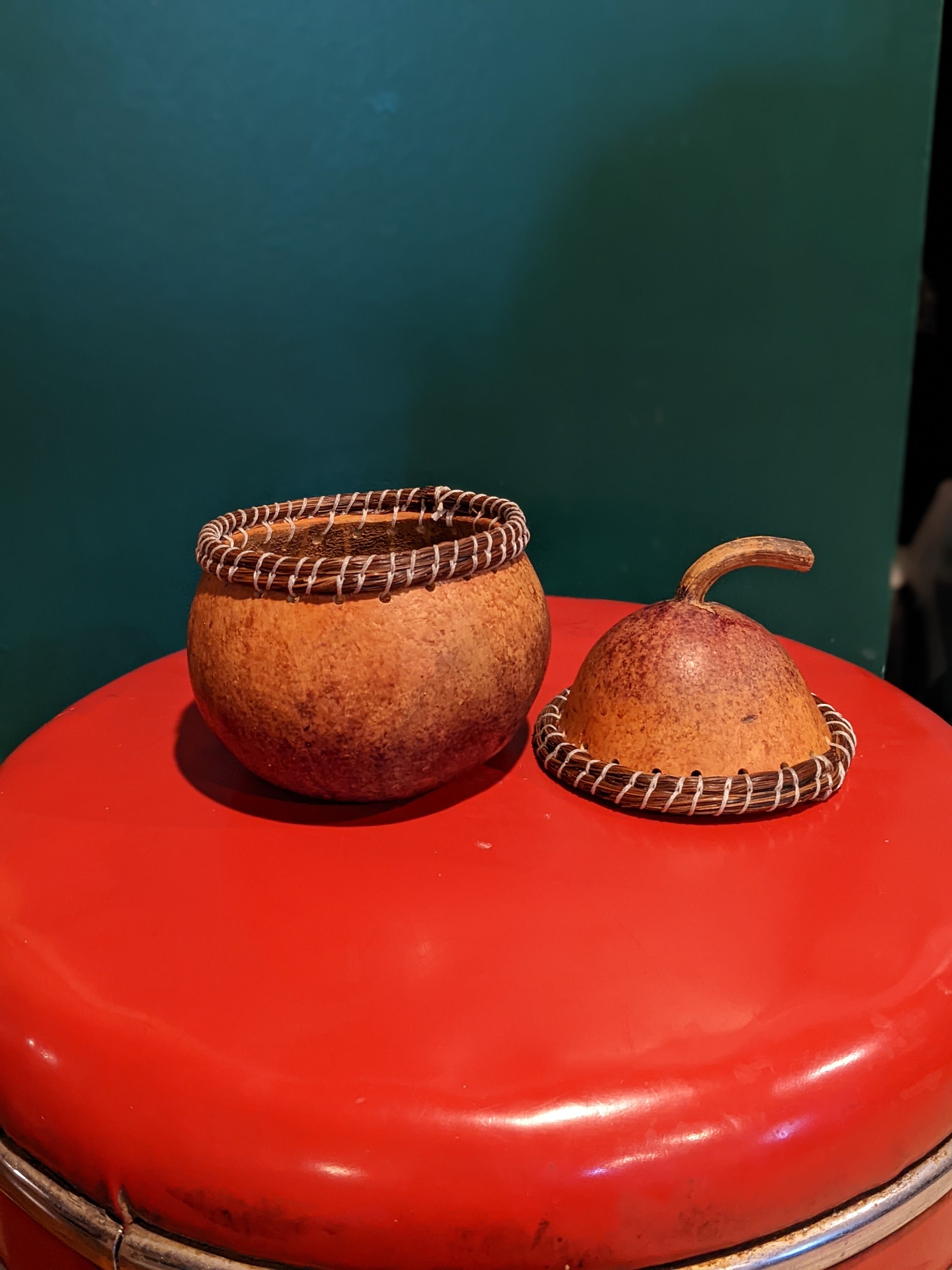 Small Sunset Gourd Bowl With Pine Needle Rims and Lid - Etsy