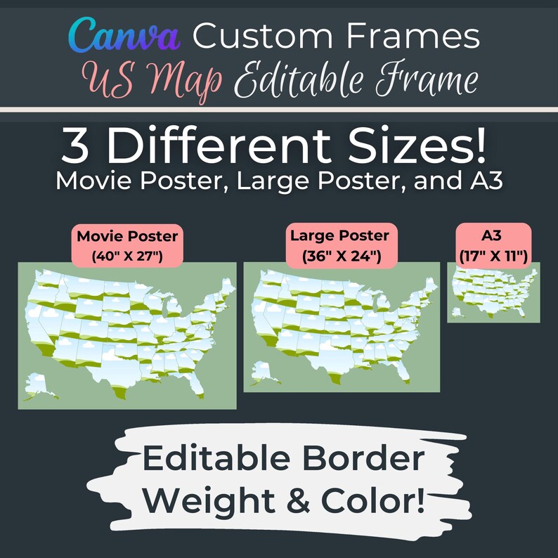 Canva Custom US Map Frame | 50 States | SVG POD / Print on Demand ...
