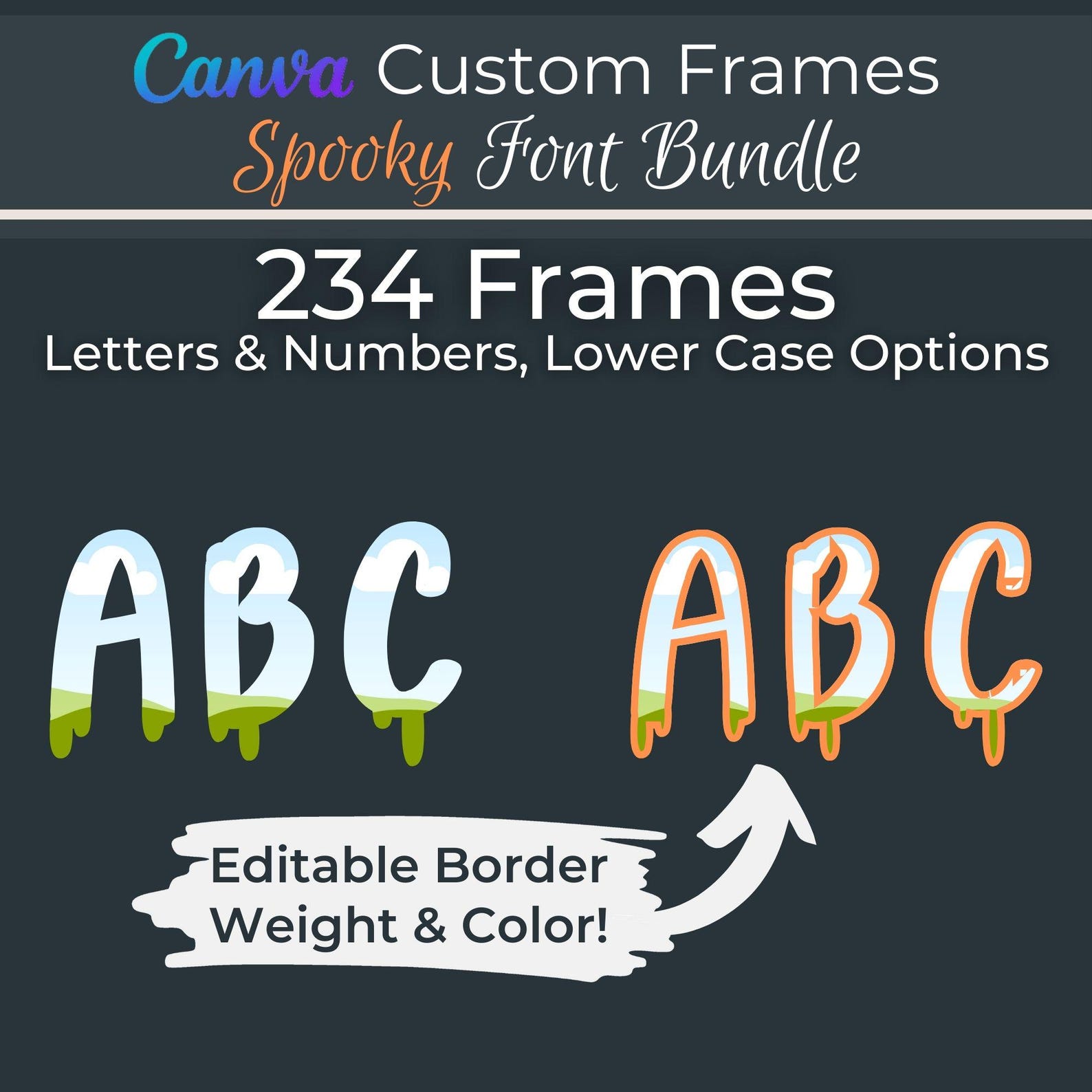 Spooky Halloween Font Canva Drag & Drop 234 Frames | SVG POD / Print on ...