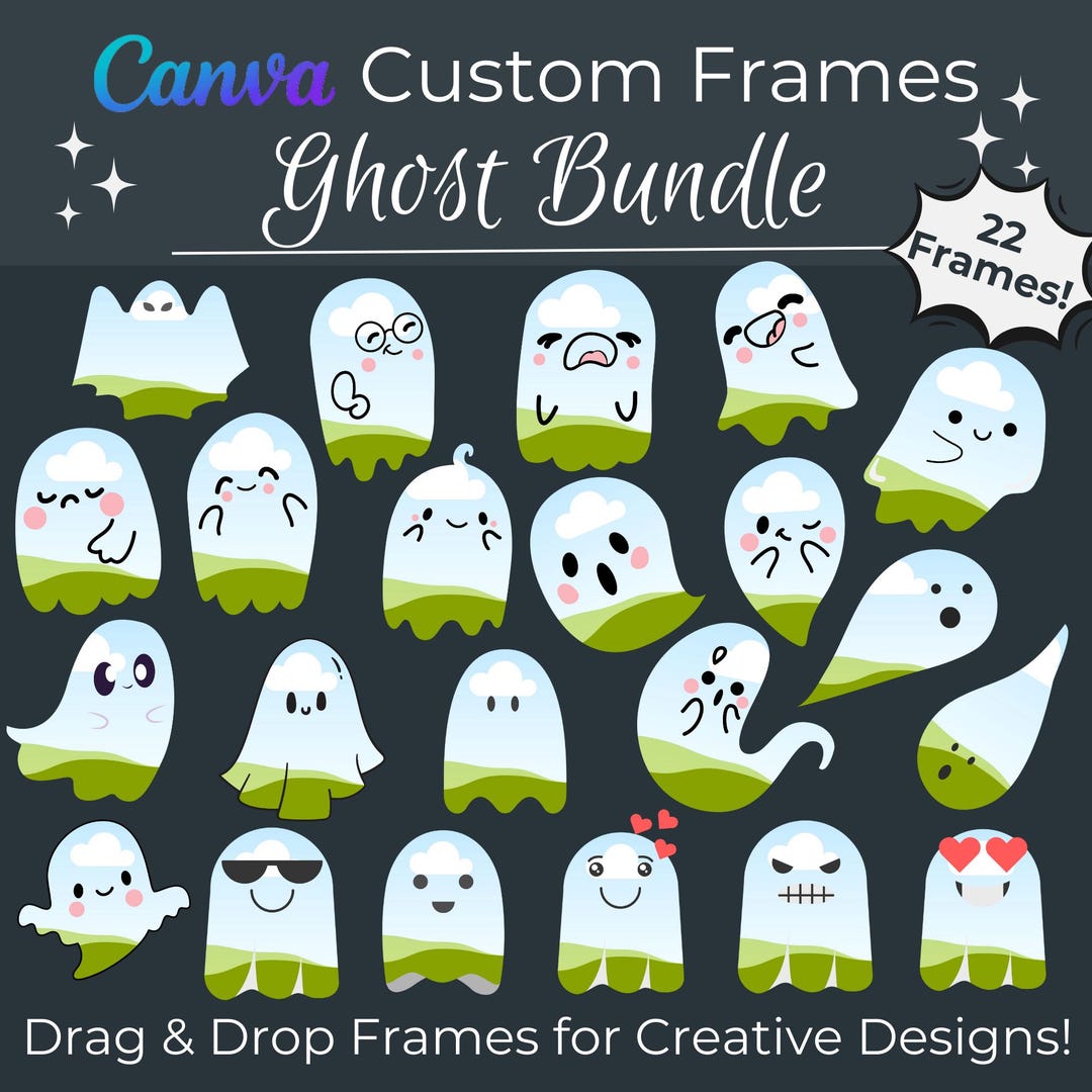 Canva Drag & Drop Custom Frames Ghost Bundle POD / Print on Demand Drag ...