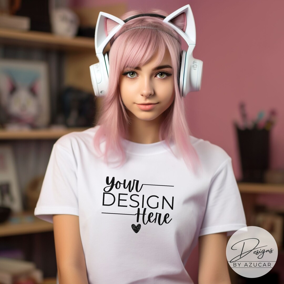 Gamer Girl Shirt Mockup | Gaming Tee Blank Template | Teen Digital ...