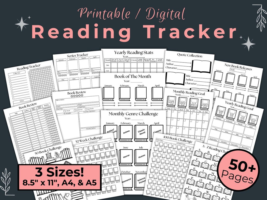Reading Tracker Journal Reading Challenge & Book Review Planner Bundle ...