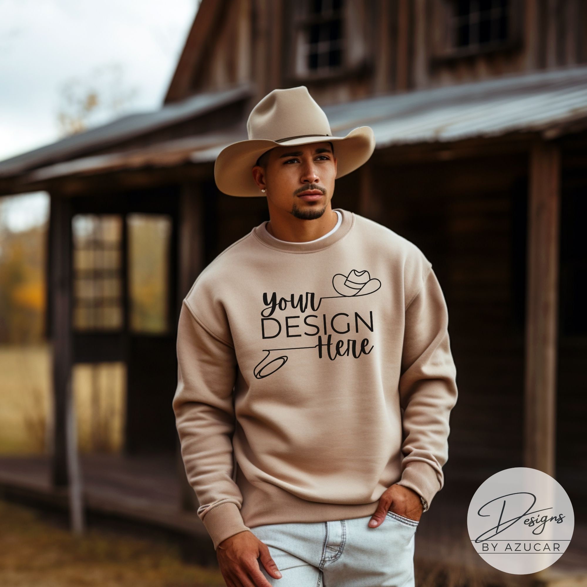 Gildan 18000 Soft Cream Sand Western Crewneck Mockup Hispanic Latino ...