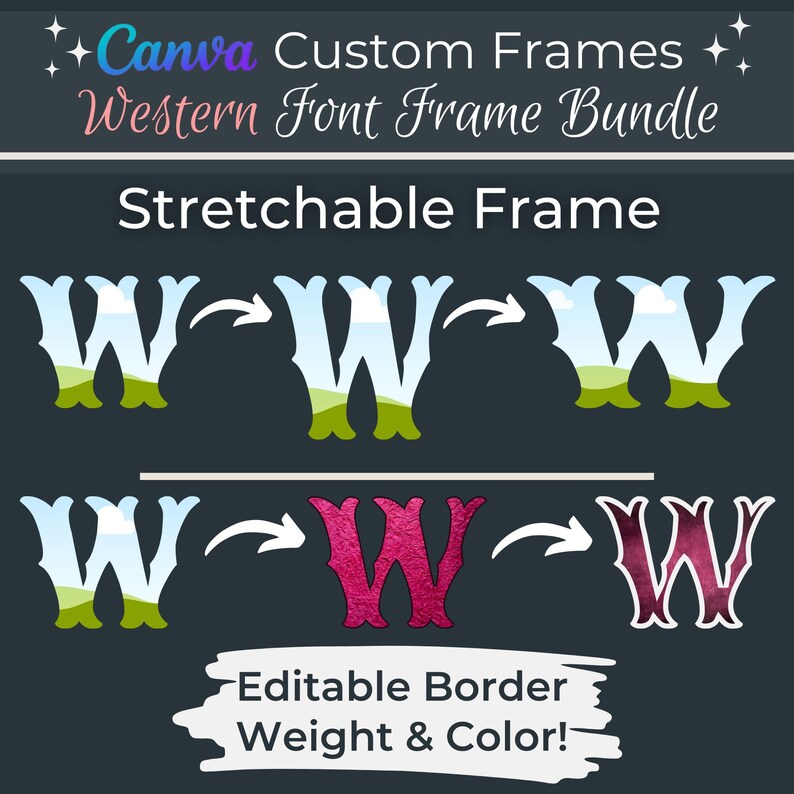 Western Canva Drag & Drop Frames Font | SVG POD / Print on Demand Tools ...