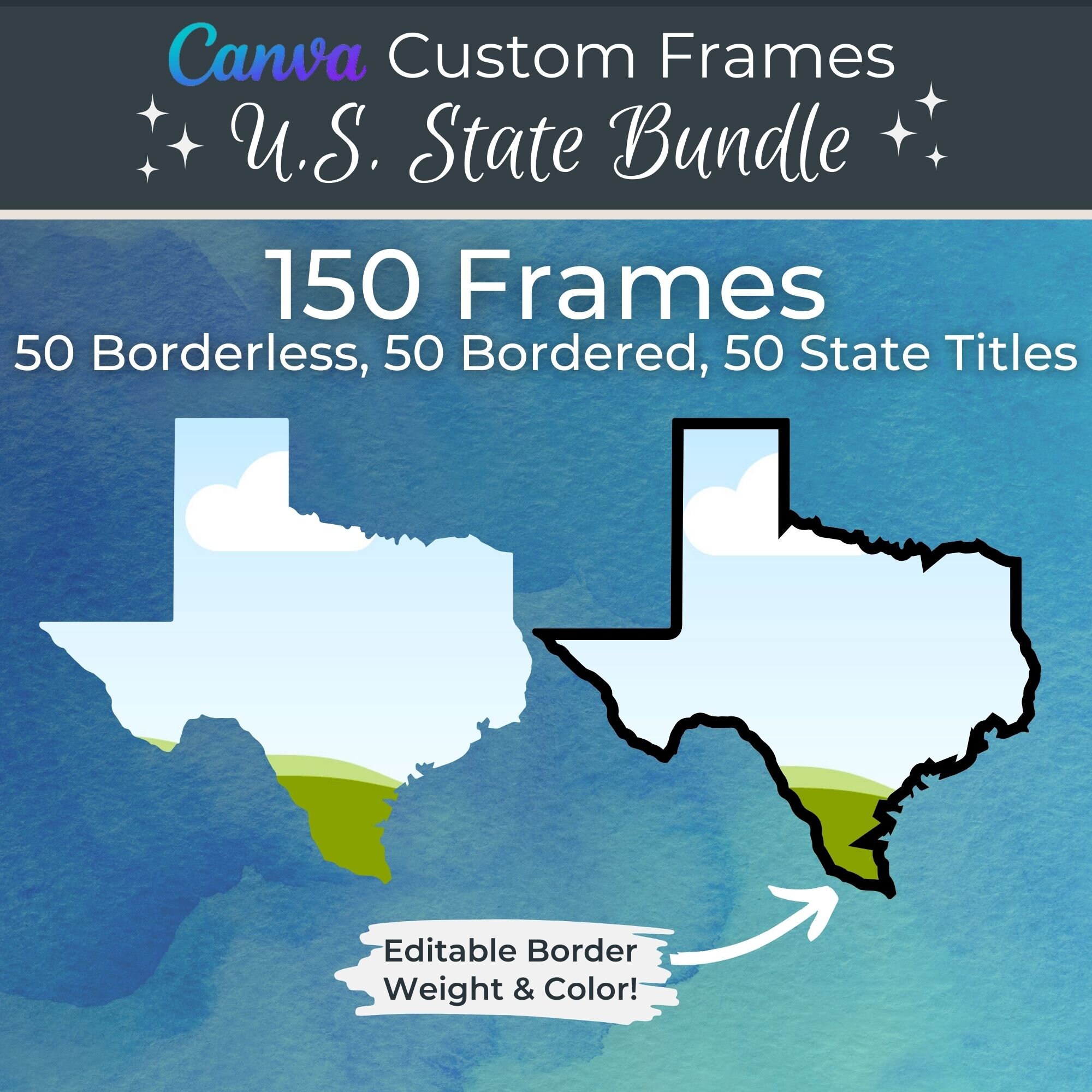 Canva Custom Frame Bundle State Shapes | SVG POD / Print on Demand ...