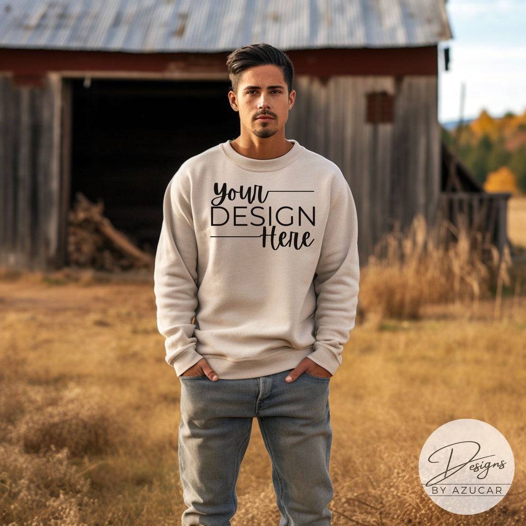 Gildan 18000 Soft Cream Sand Western Crewneck Mockup | Hispanic Latino ...