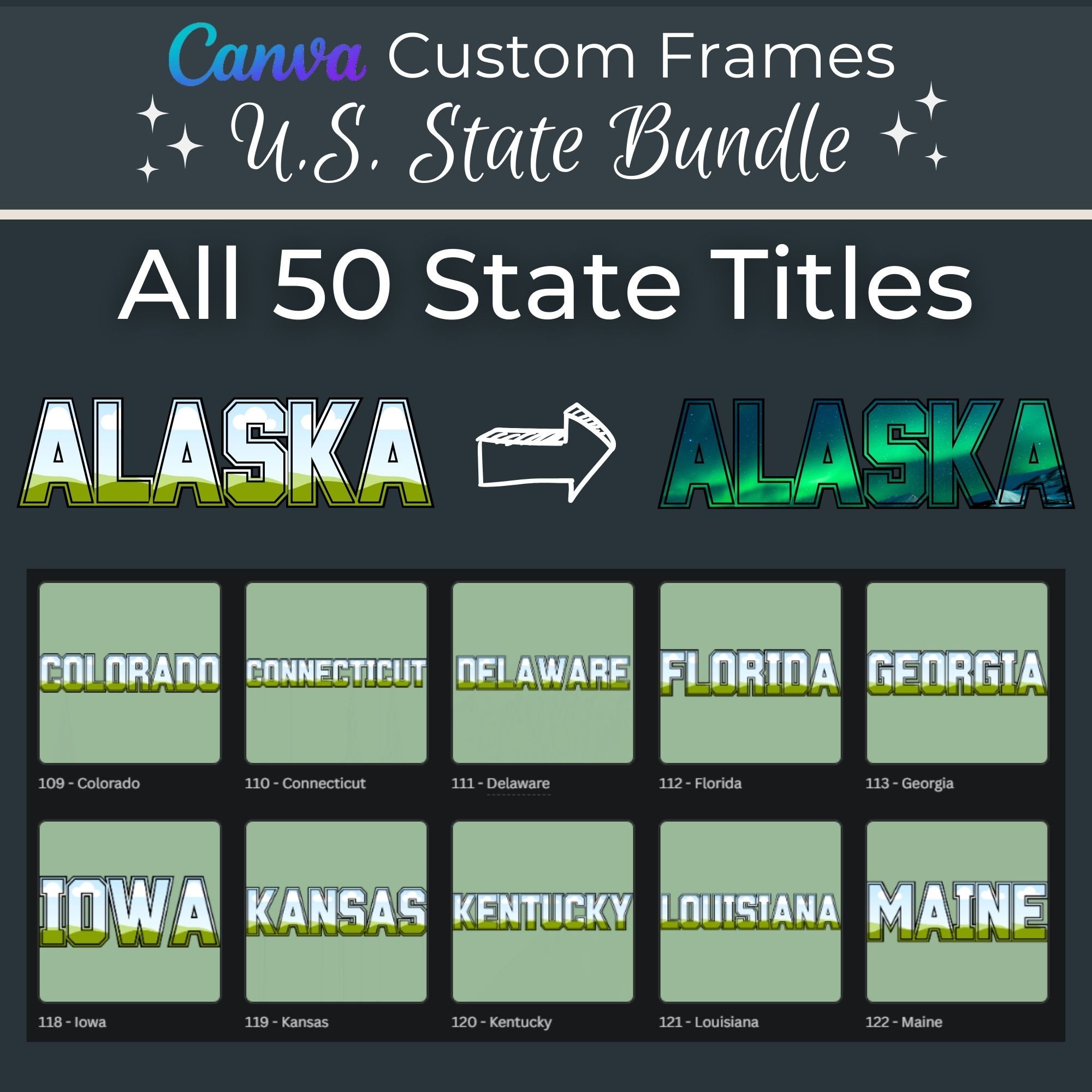 Canva Custom Frame Bundle State Shapes | SVG POD / Print on Demand ...