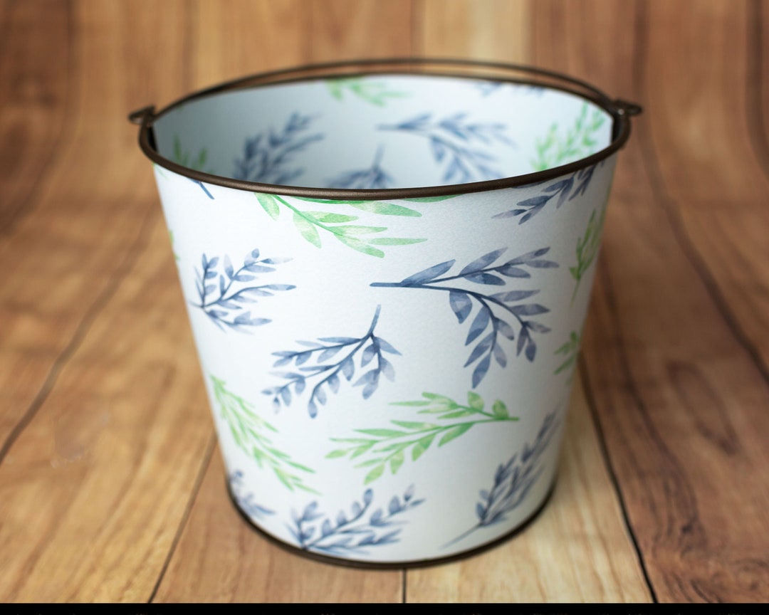 Printable Bucket Wrap Blue With Green and Blue Leaves Newborn ...
