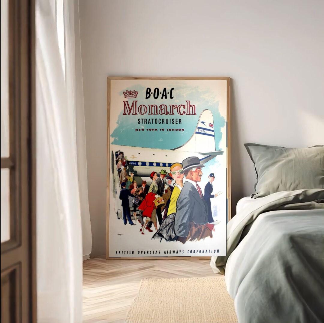 Boac Monarch Stratocruiser Original Vintage Travel Poster New York to ...