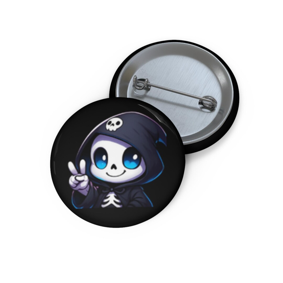 Kawaii Grim Reaper Pin: Peace Sign Skeleton Badge - Etsy