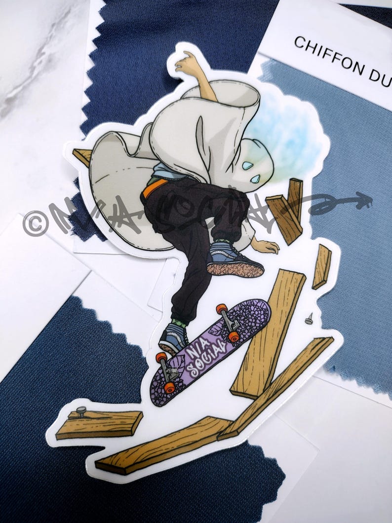 Skate Ghost, Clear Vinyl, Die Cut Sticker, Skateboarding, Waterproof ...