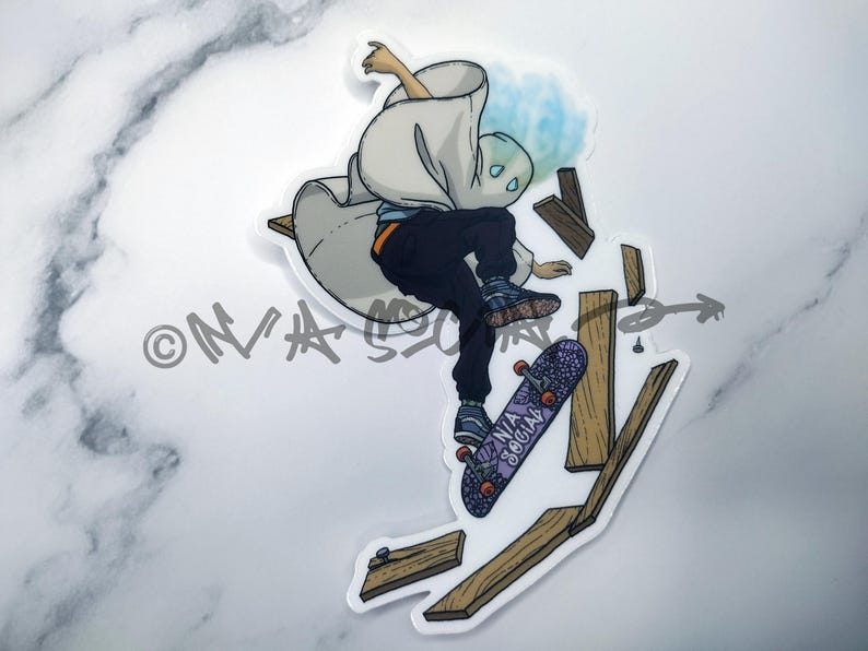 Skate Ghost, Clear Vinyl, Die Cut Sticker, Skateboarding, Waterproof ...