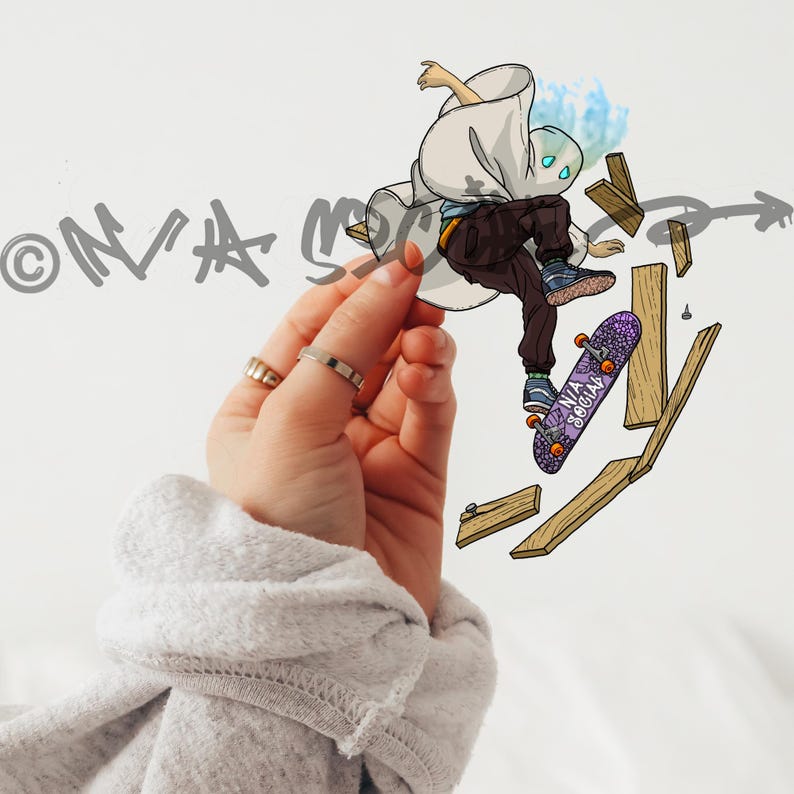 Skate Ghost, Clear Vinyl, Die Cut Sticker, Skateboarding, Waterproof ...