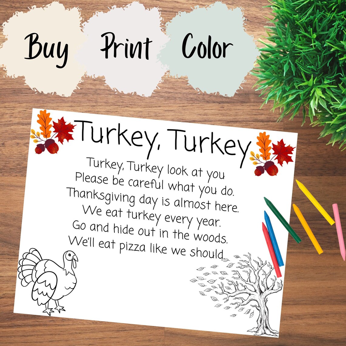 Thanksgiving Printable, Kids Crafts, Digital Download, Turkey Day ...