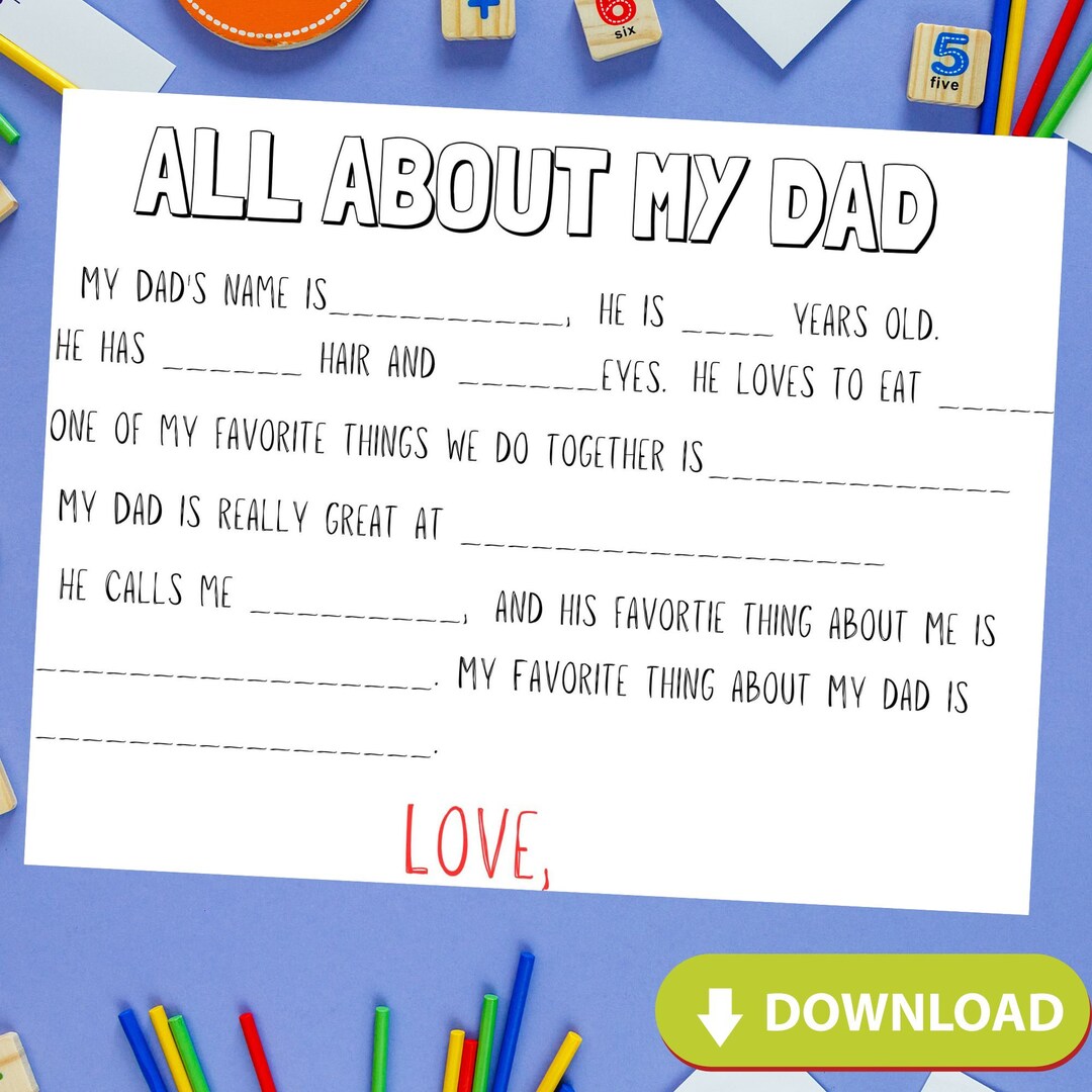 All About My Dad Father's Day Gift Kids Craft for - Etsy