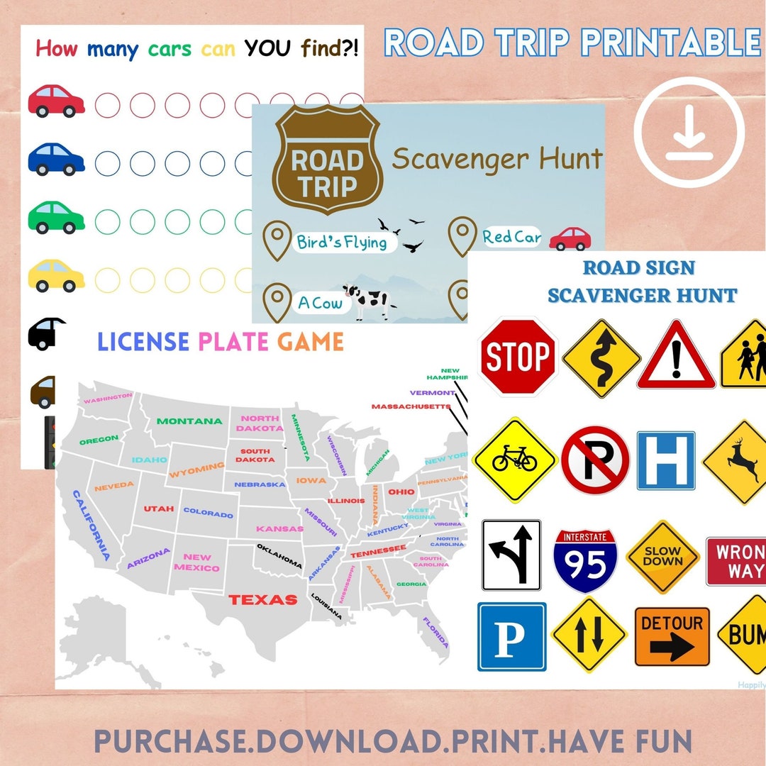 Road Trip Scavenger Hunt/ Printable Set of 4/ Find the Car Colors/ Find ...