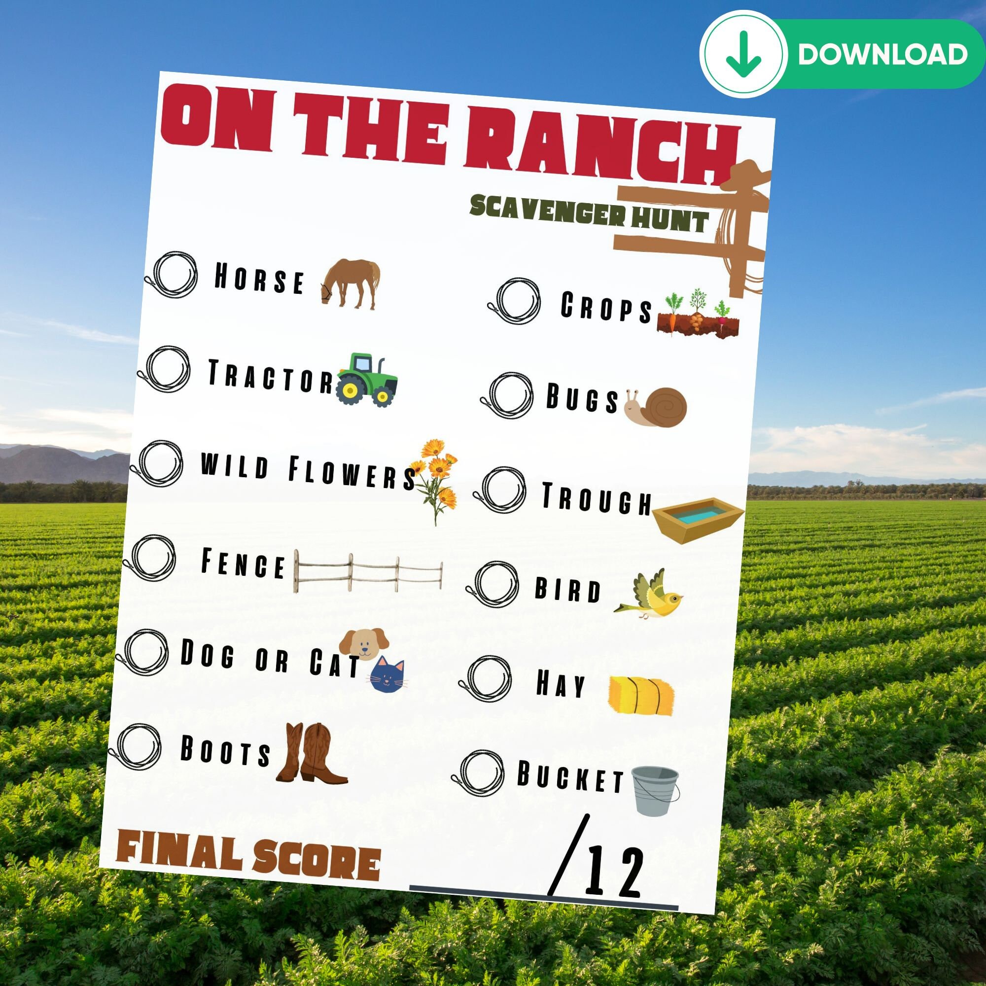 On the Ranch Scavenger Hunt for Kids/ Digital Download/ Print at Home ...